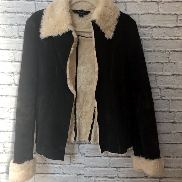 Express | Jackets & Coats | Express Chocolate Brown Suede Sherpa Jacket ...